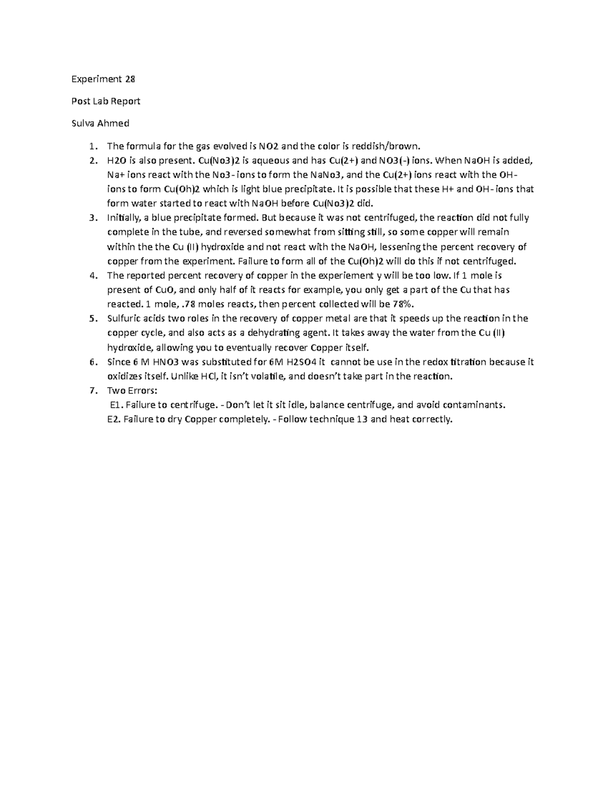 Experiment 28 - Experiment 28 Post Lab Report Sulva Ahmed The formula ...