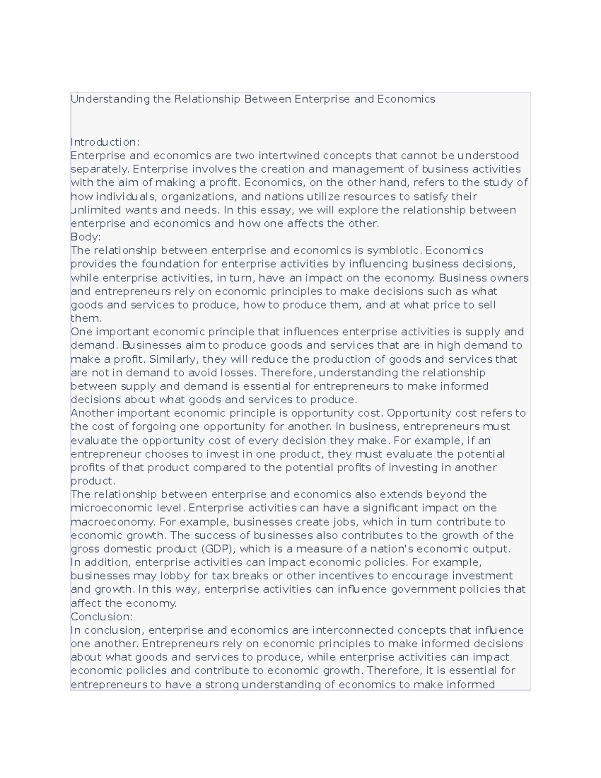 Enterprise Economics - Understanding the Relationship Between ...