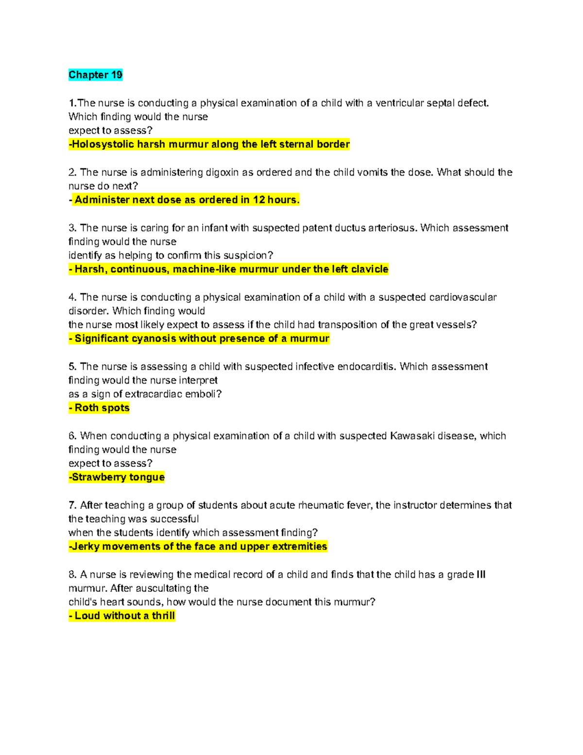 Exam 3 peds - exam 3 - Chapter 19 1 nurse is conducting a physical ...