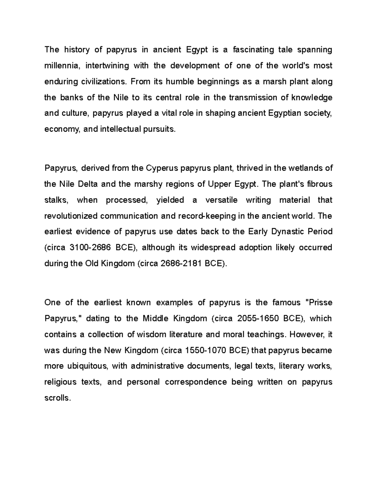 History of papyrus - From its humble beginnings as a marsh plant along ...