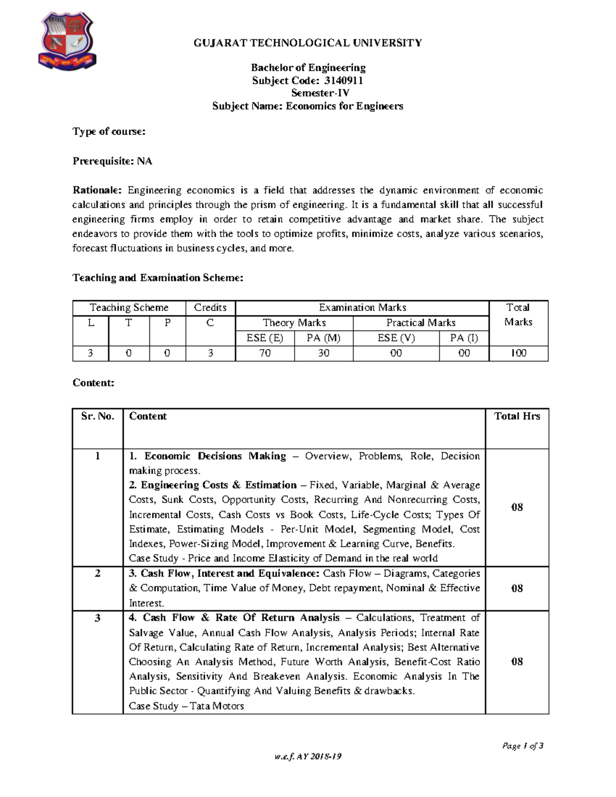 3140911 - Give the intended regarding course - GUJARAT TECHNOLOGICAL UNIVERSITY Bachelor of ...