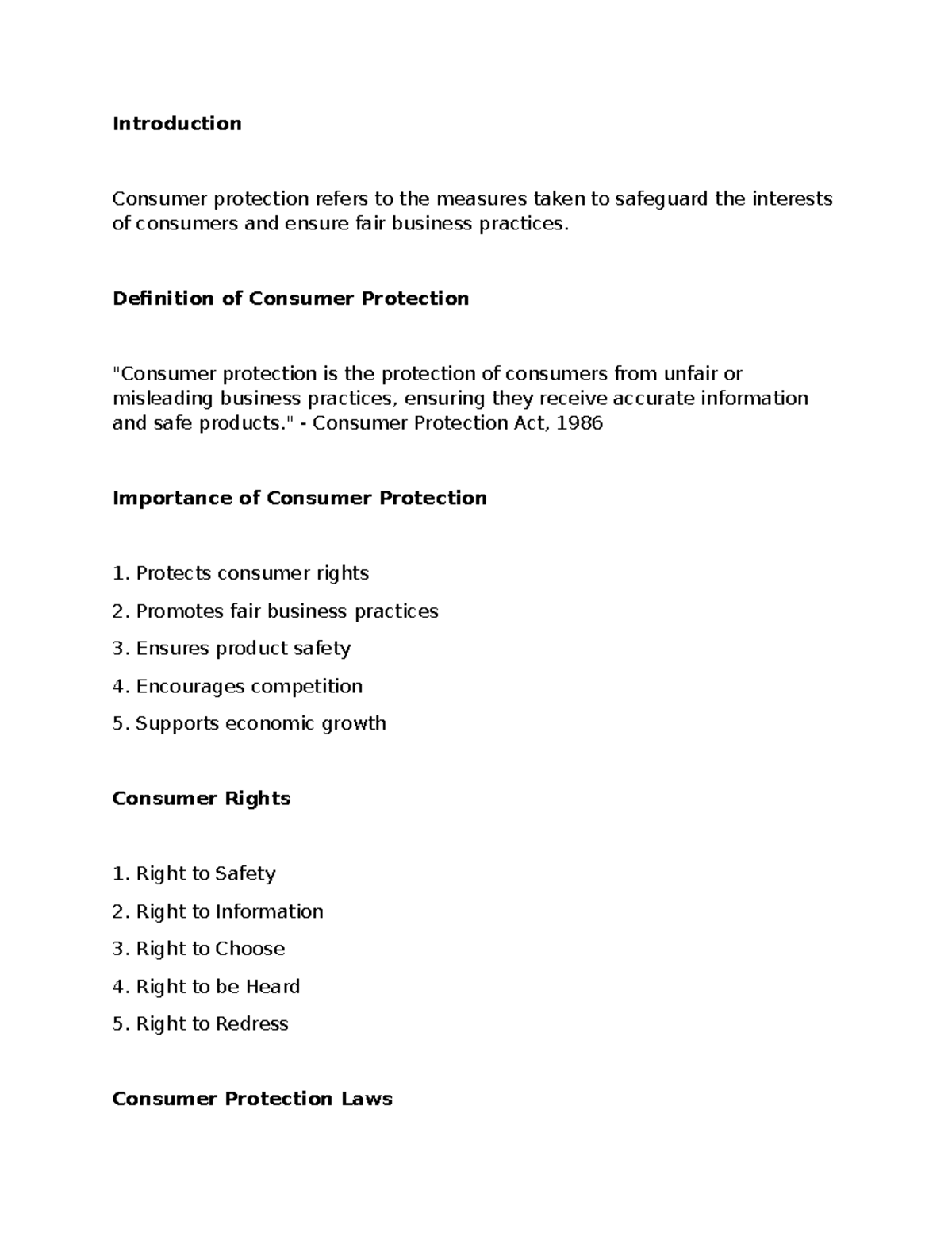 Consumer protection - Introduction Consumer protection refers to the ...