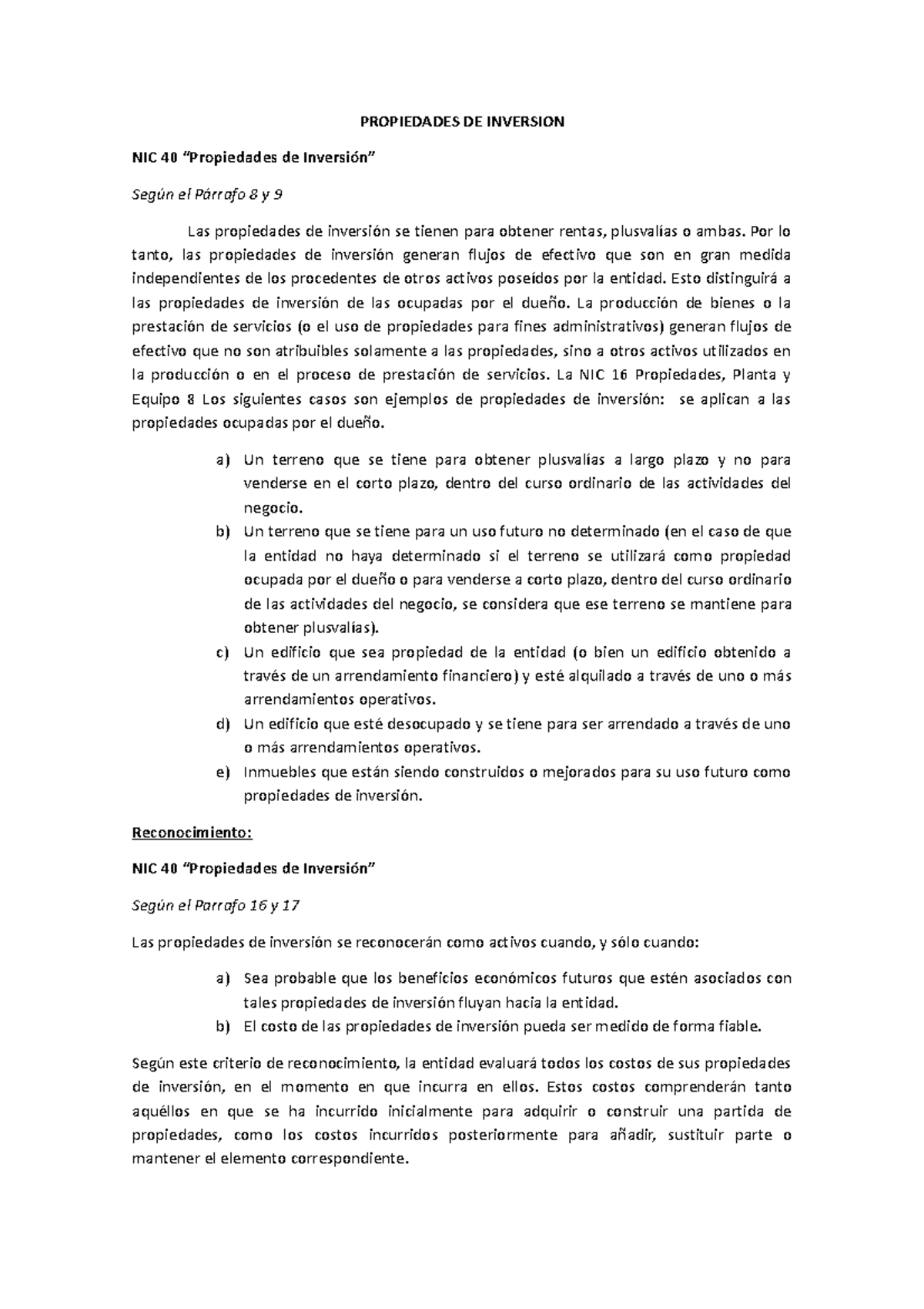 Propiedades DE Inversion - PROPIEDADES DE INVERSION NIC 40 “Propiedades ...