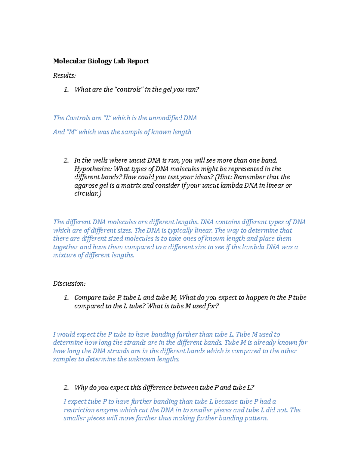 141 bio lab week 6 final - bio lab week 6 - Molecular Biology Lab ...