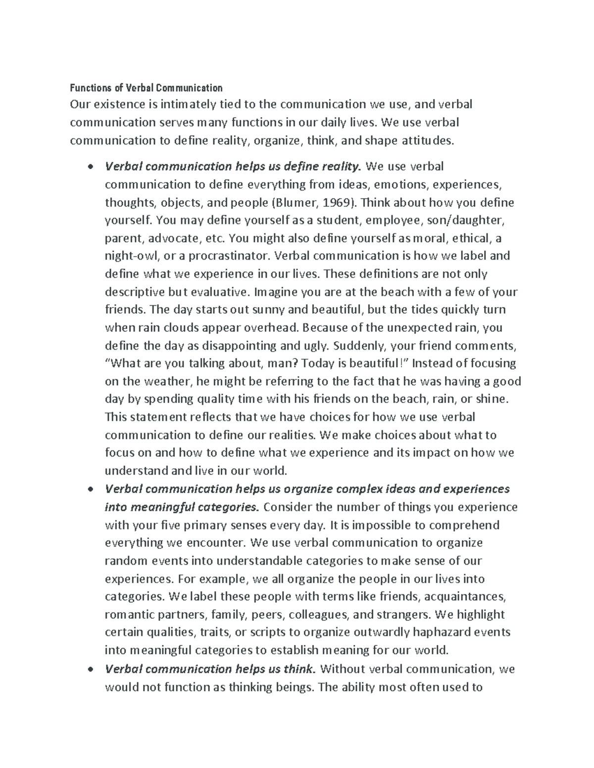 Verbal Communication Notes - Functions of Verbal Communication Our ...