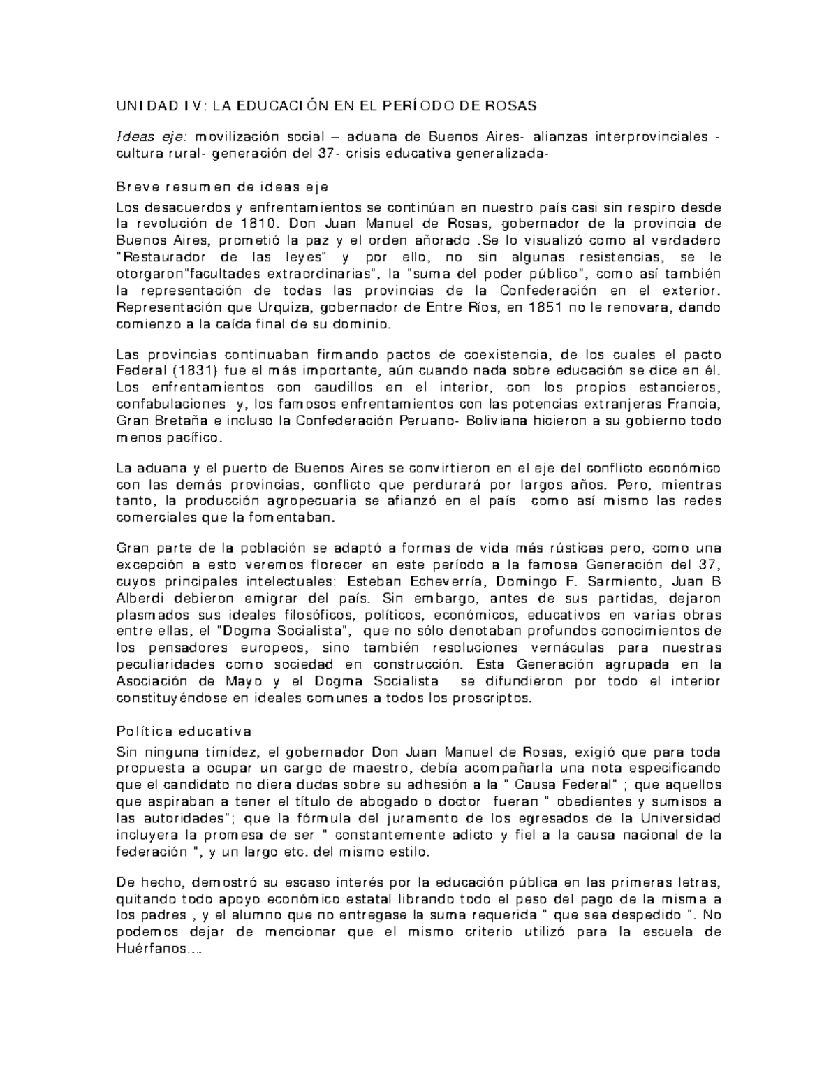 04201- Resumen- Presentacion - UN I D A D I V: LA ED UCA CI ÓN EN EL ...