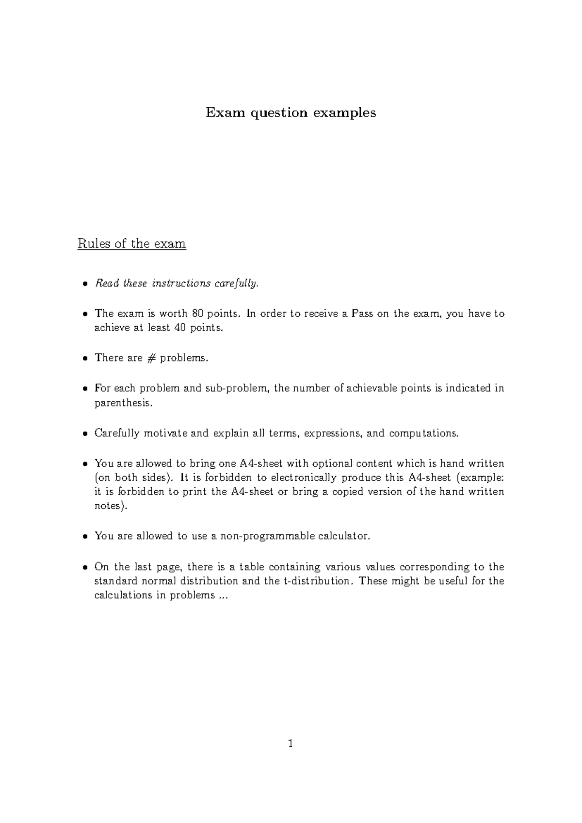 Mockexam - assignments - Exam question examples Rules of the exam Read ...