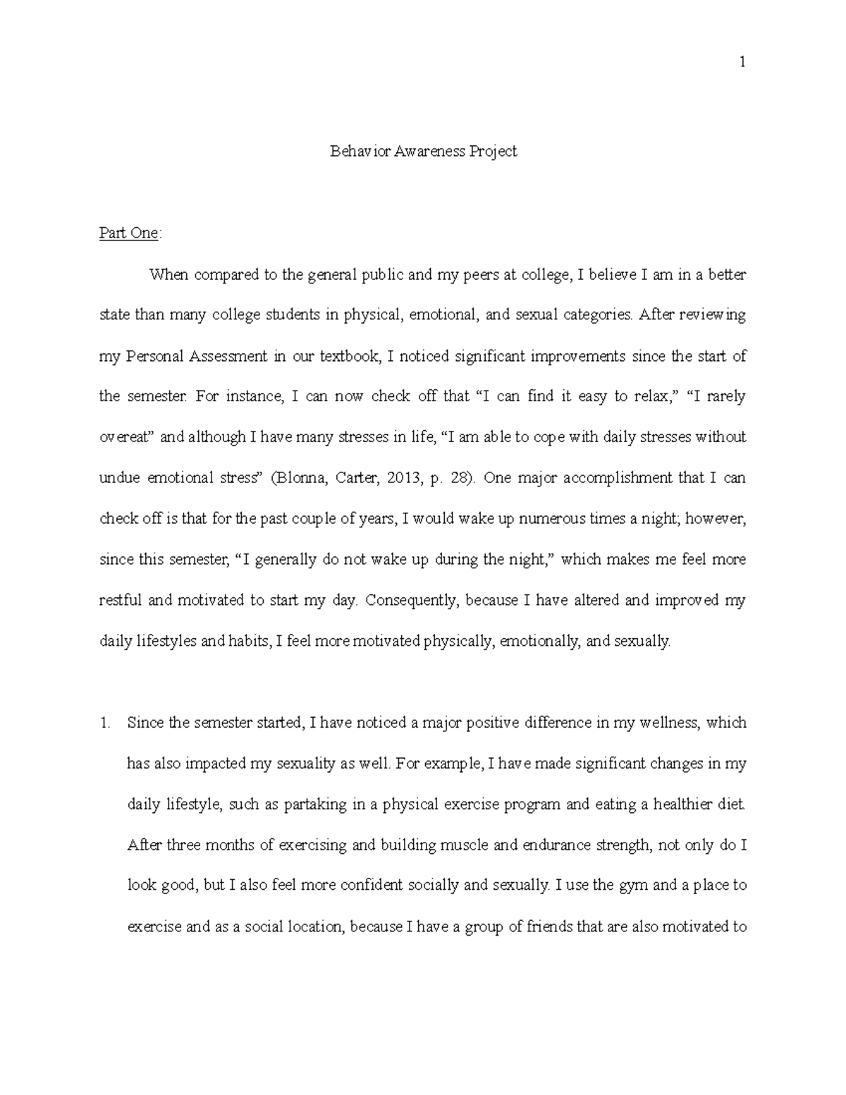 HLTH220 Behavior Awareness Project - !1 Behavior Awareness Project Part ...