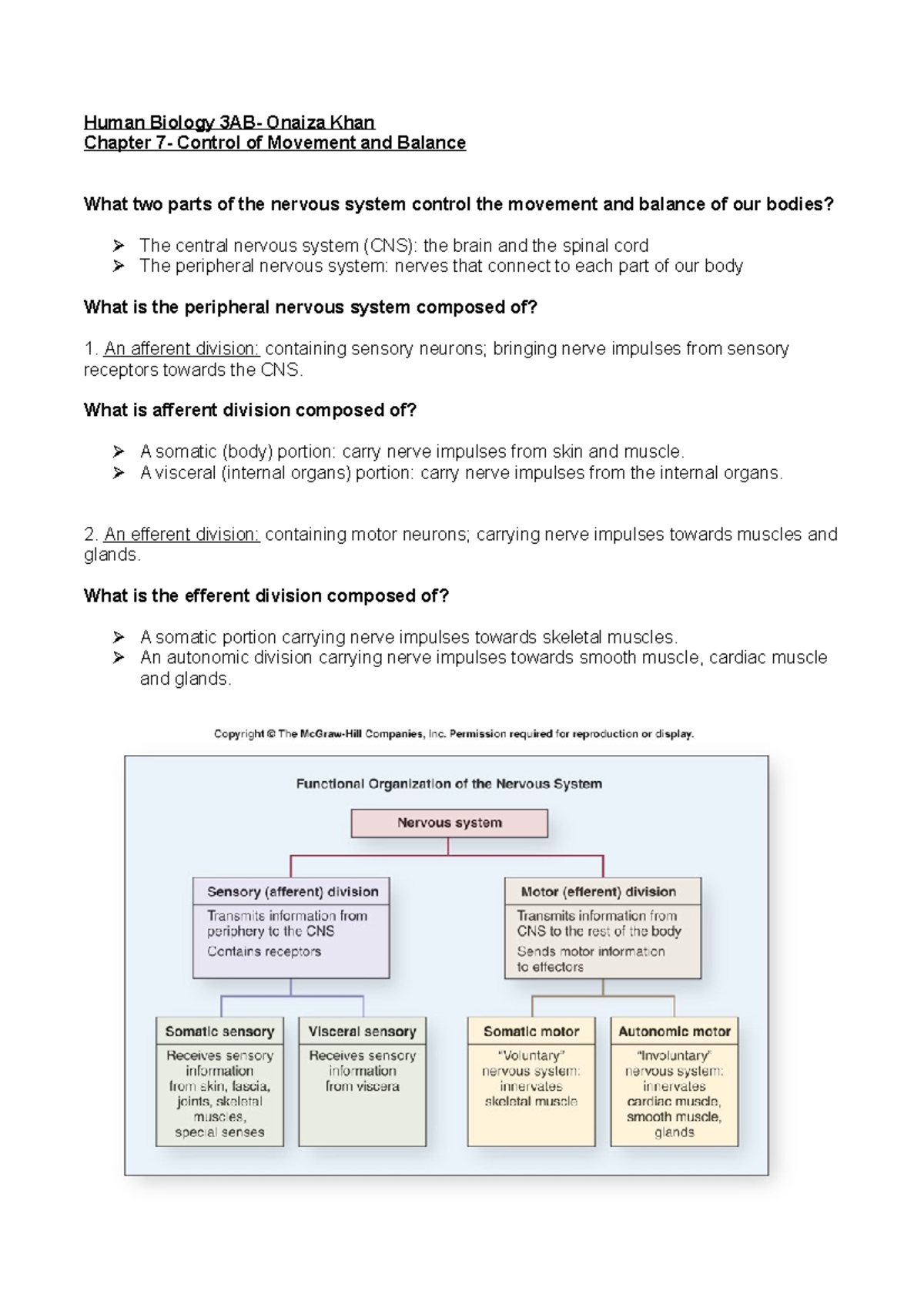 5039chapter 7 notes - Chapter 7- Control of Movement and Balance ...