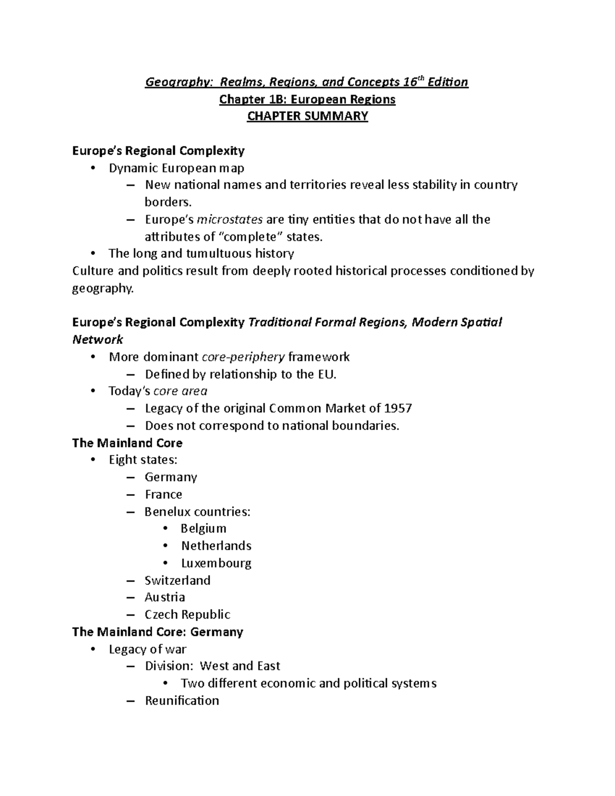 Geography- chapter 5 part 2 summary - Geography: Realms, Regions, and ...