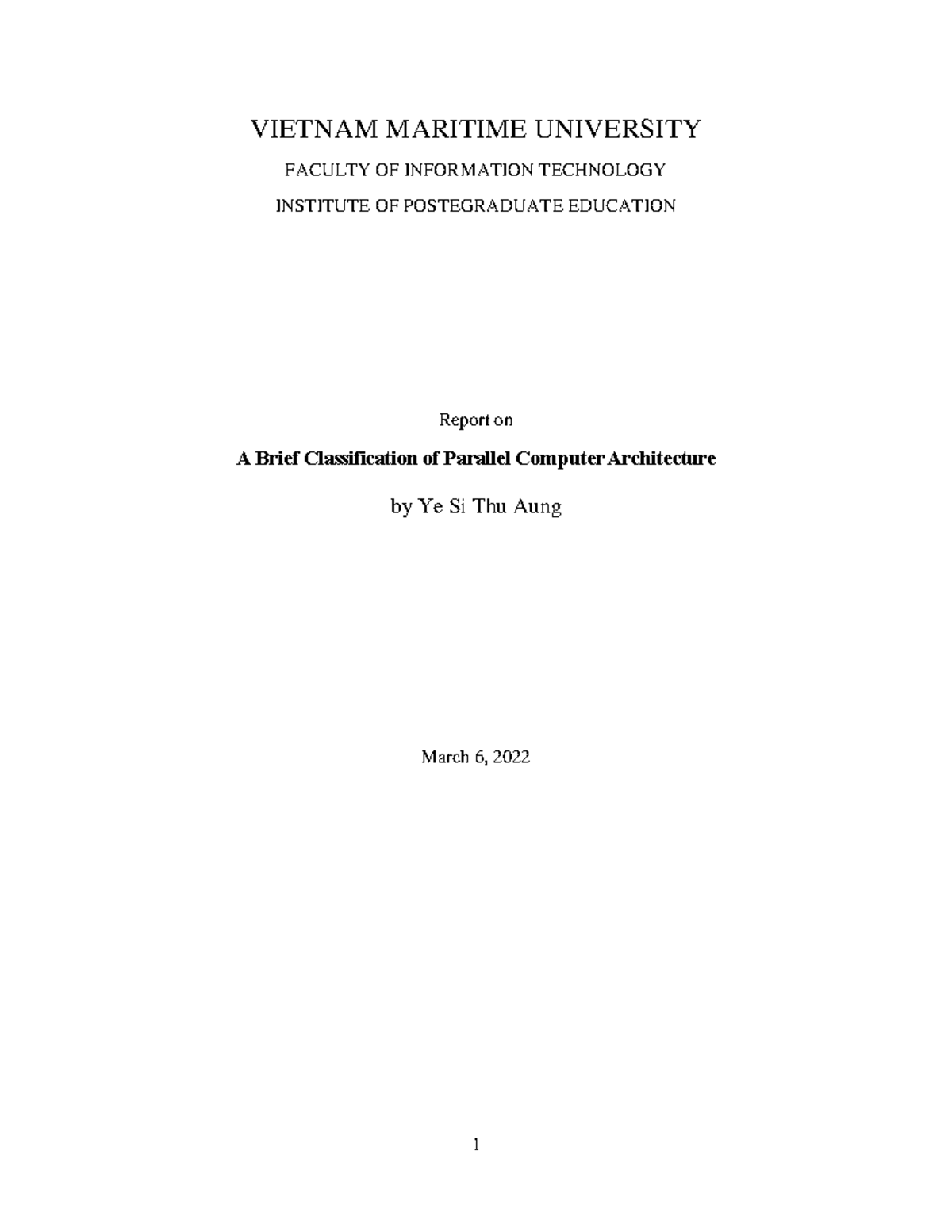 Report On A Brief Classification Of Parallel Computer Architecture
