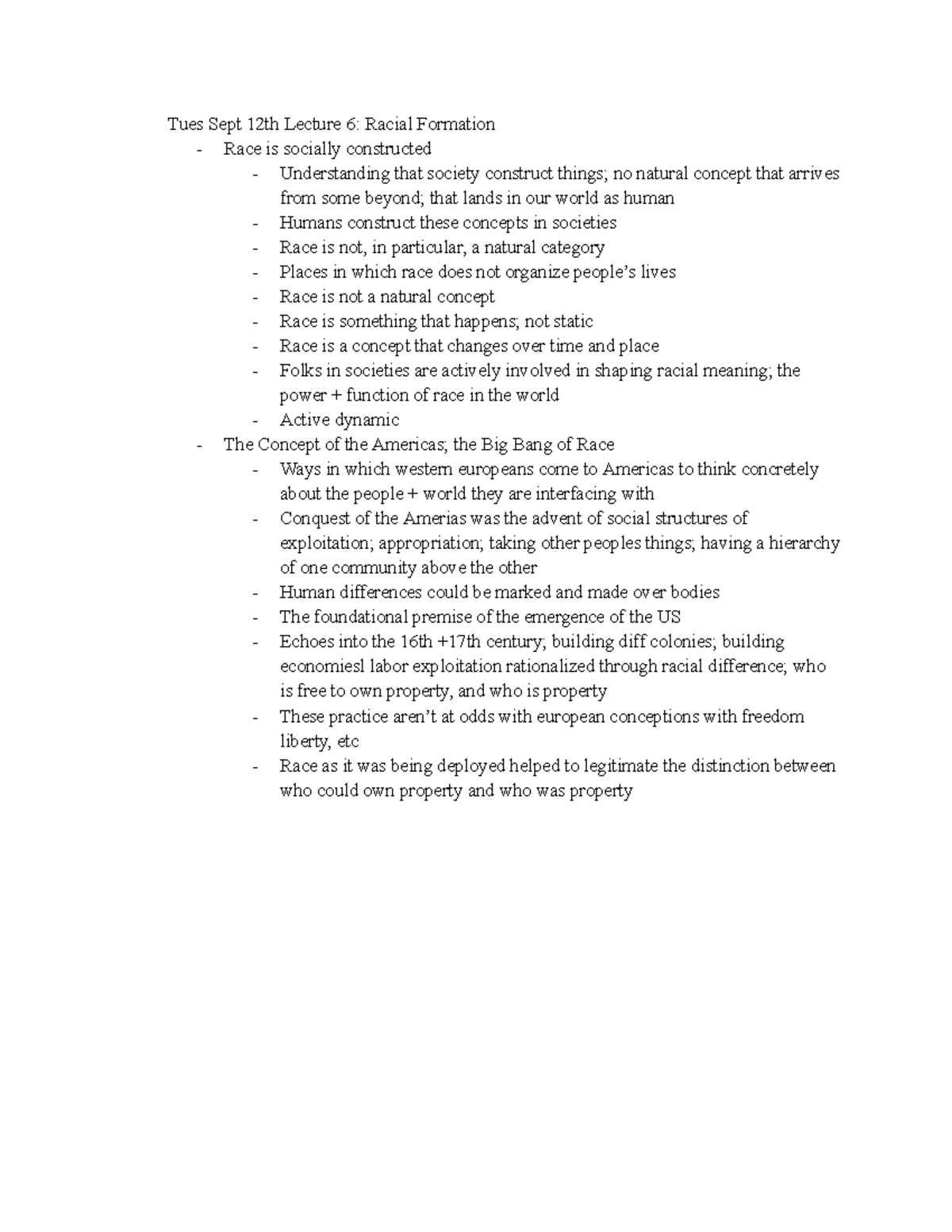 Untitled document (24) - Tues Sept 12th Lecture 6: Racial Formation ...
