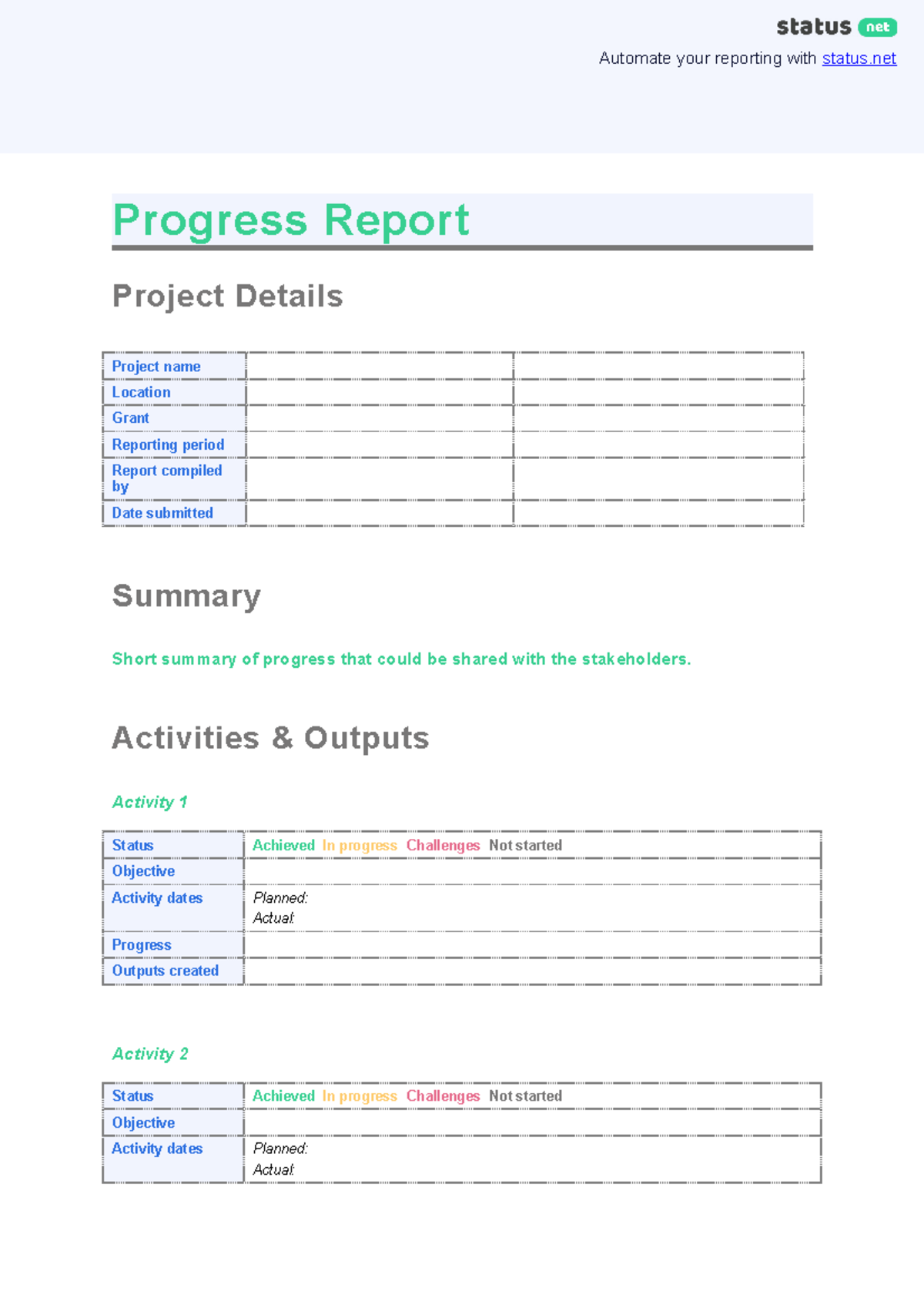General-progress-report - Automate your reporting with status Progress ...