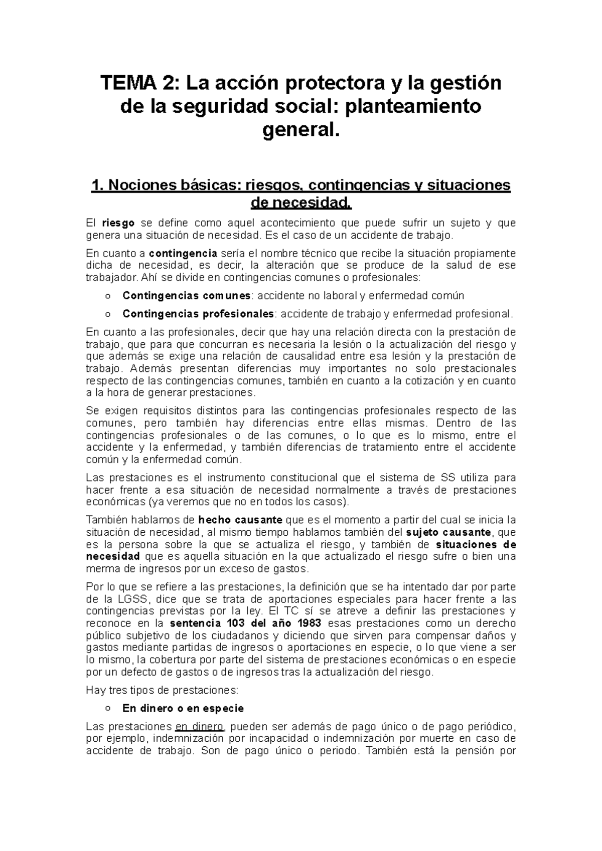 TEMA 2 SEG. Social - tema 2 - TEMA 2: La acción protectora y la gestión ...