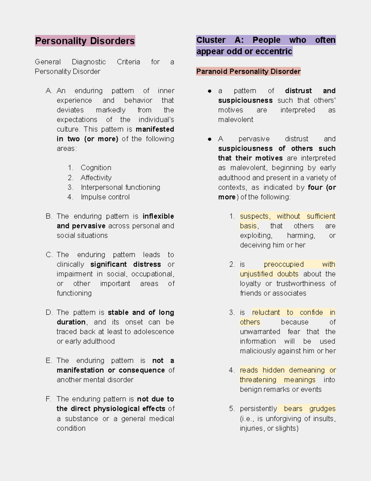 Abnormal Psychology - Personality Disorders General Diagnostic Criteria ...