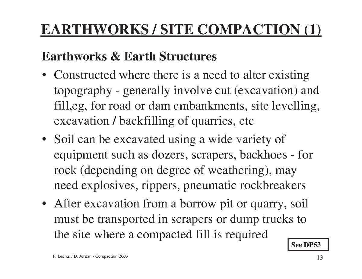 Topic 7b. Earthworks & CBR - Earthworks & Earth Structures Constructed ...