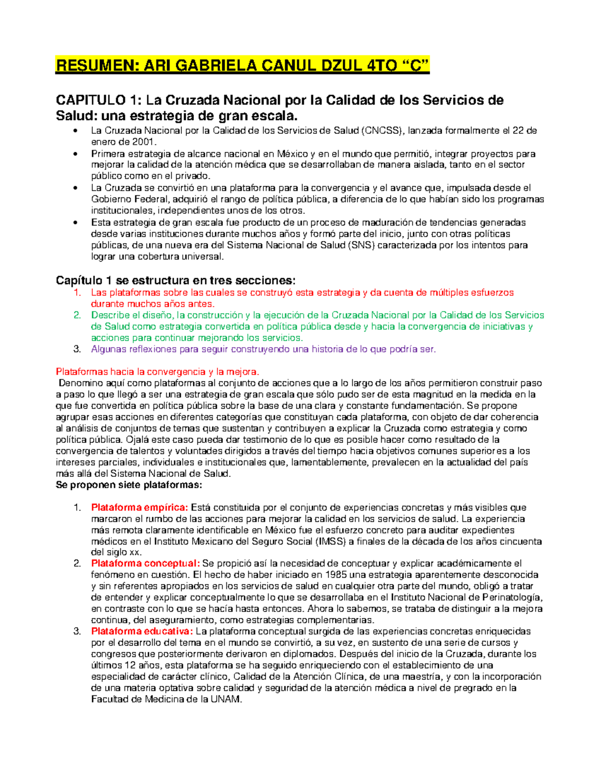 Resumen Calidad Y Seguridad DEL Paciente - RESUMEN: ARI GABRIELA CANUL ...