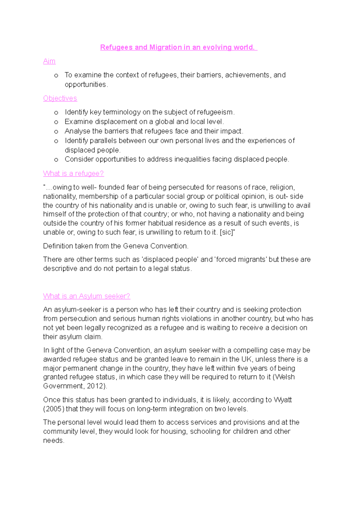 Lecture 4- Refugees - Refugees and Migration in an evolving world. Aim ...