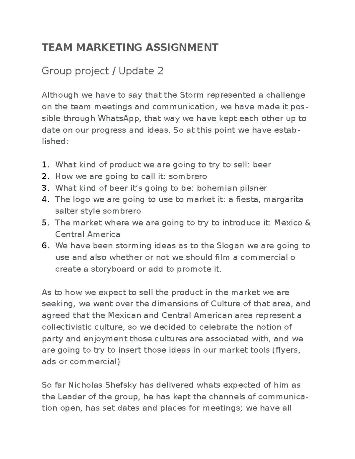 Group project Update 2 - The assignment - TEAM MARKETING ASSIGNMENT ...