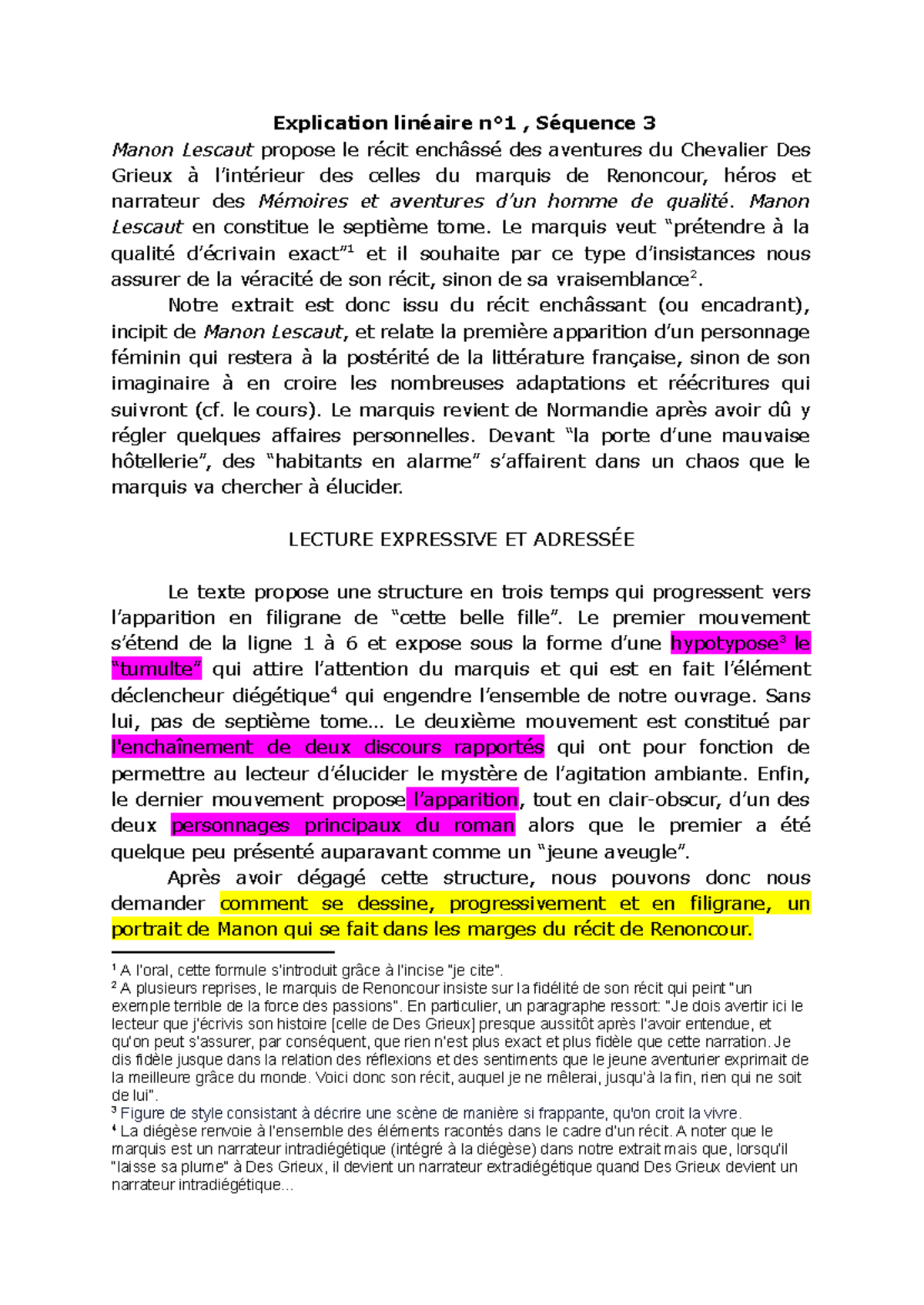 Explication linéaire Manon Lecaut - Explication linéaire n°1 , Séquence 3 Manon Lescaut propose ...
