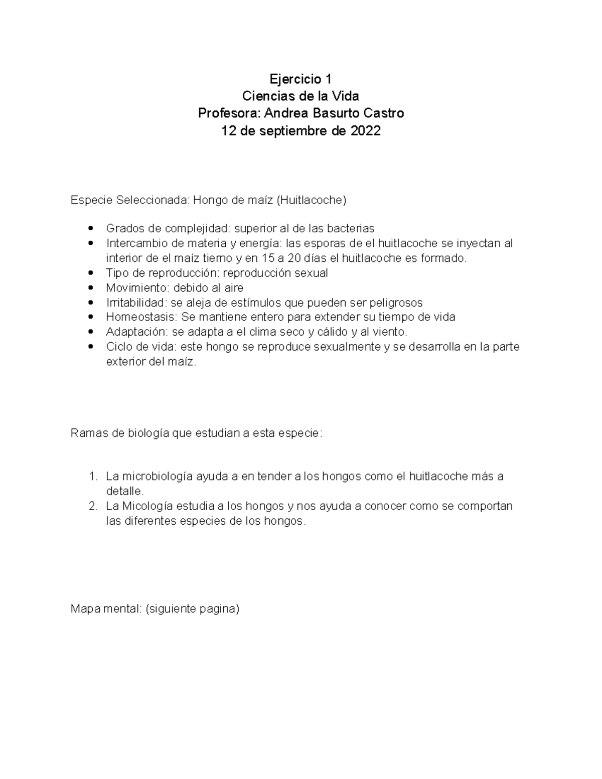 Ejercicio 1 ciencias de la vida - Ejercicio 1 Ciencias de la Vida Profesora: Andrea Basurto ...