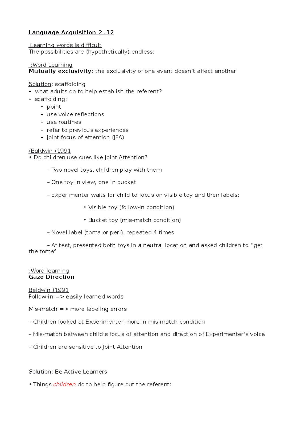 12. language acqusition 2 - Language Acquisition 2. 12 Learning words ...