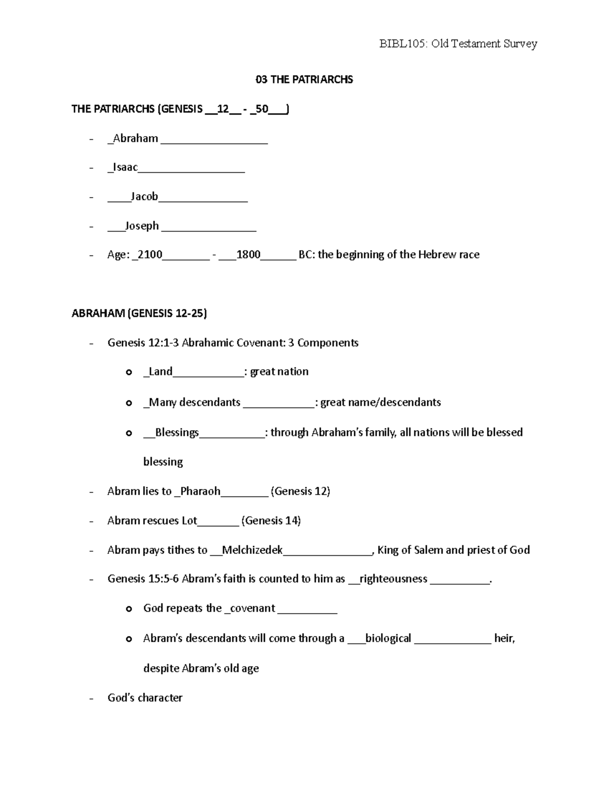 03 Patriarchs-1 - Class Notes - 03 THE PATRIARCHS THE PATRIARCHS ...