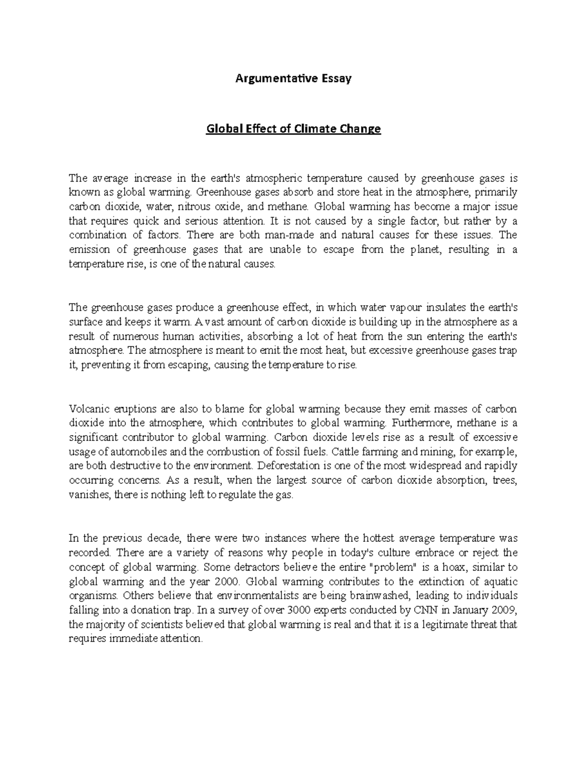 Argumentative Essay.LIT 210 - Argumenta琀椀ve Essay Global E昀昀ect of ...