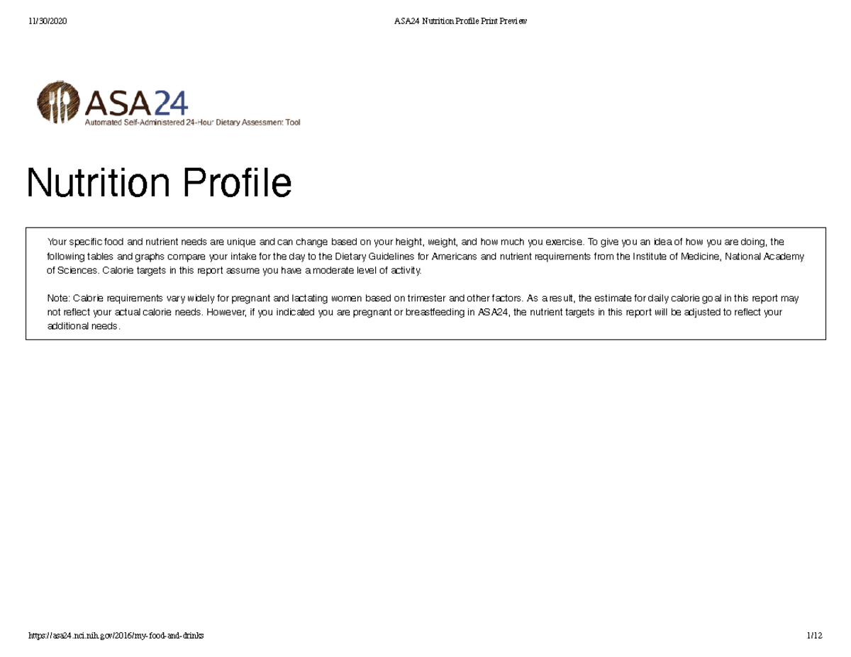 Nov29 - Recommended food intake by researched group - Nutrition Profile ...