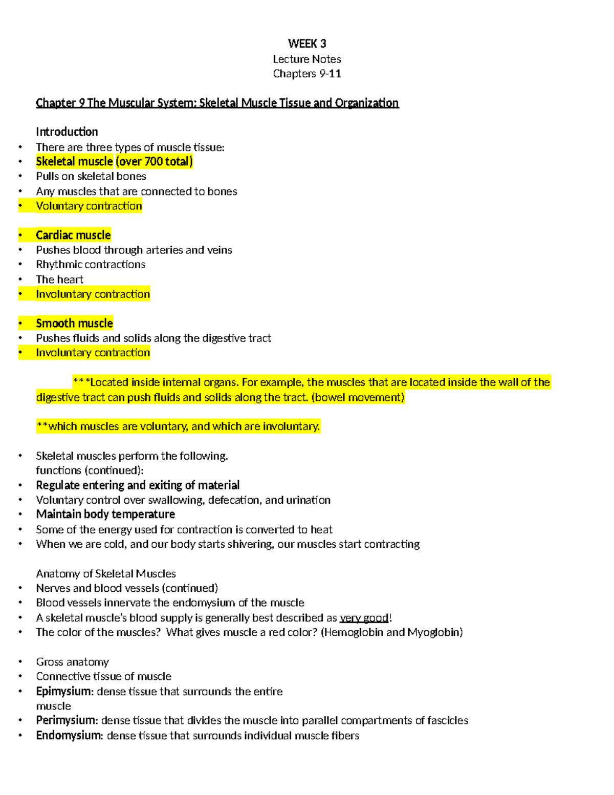 Anatomy CH. 9-11 Notes - Lecture Notes Chapters 9- Chapter 9 The ...