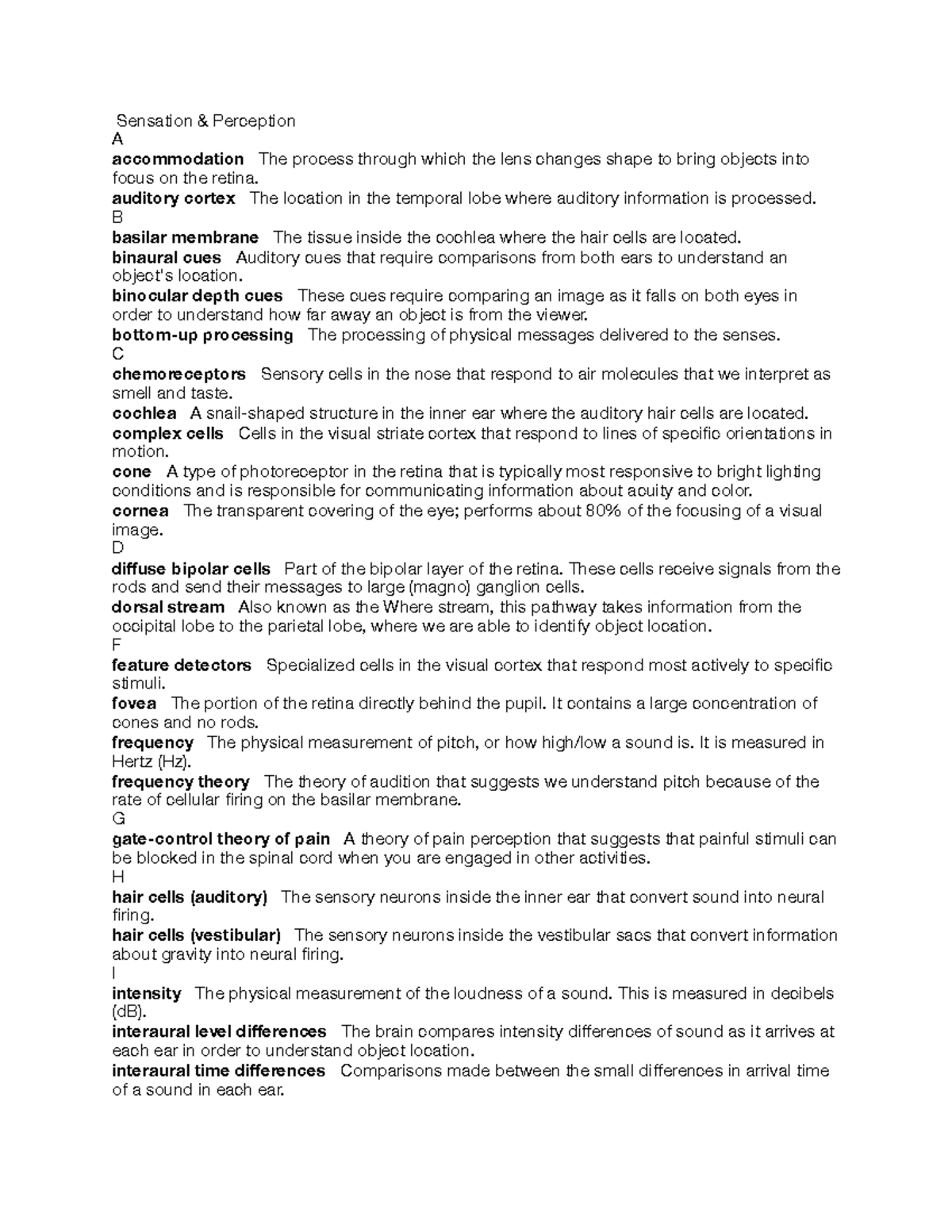 Psy Glossary - Words and meanings - Sensation & Perception A ...