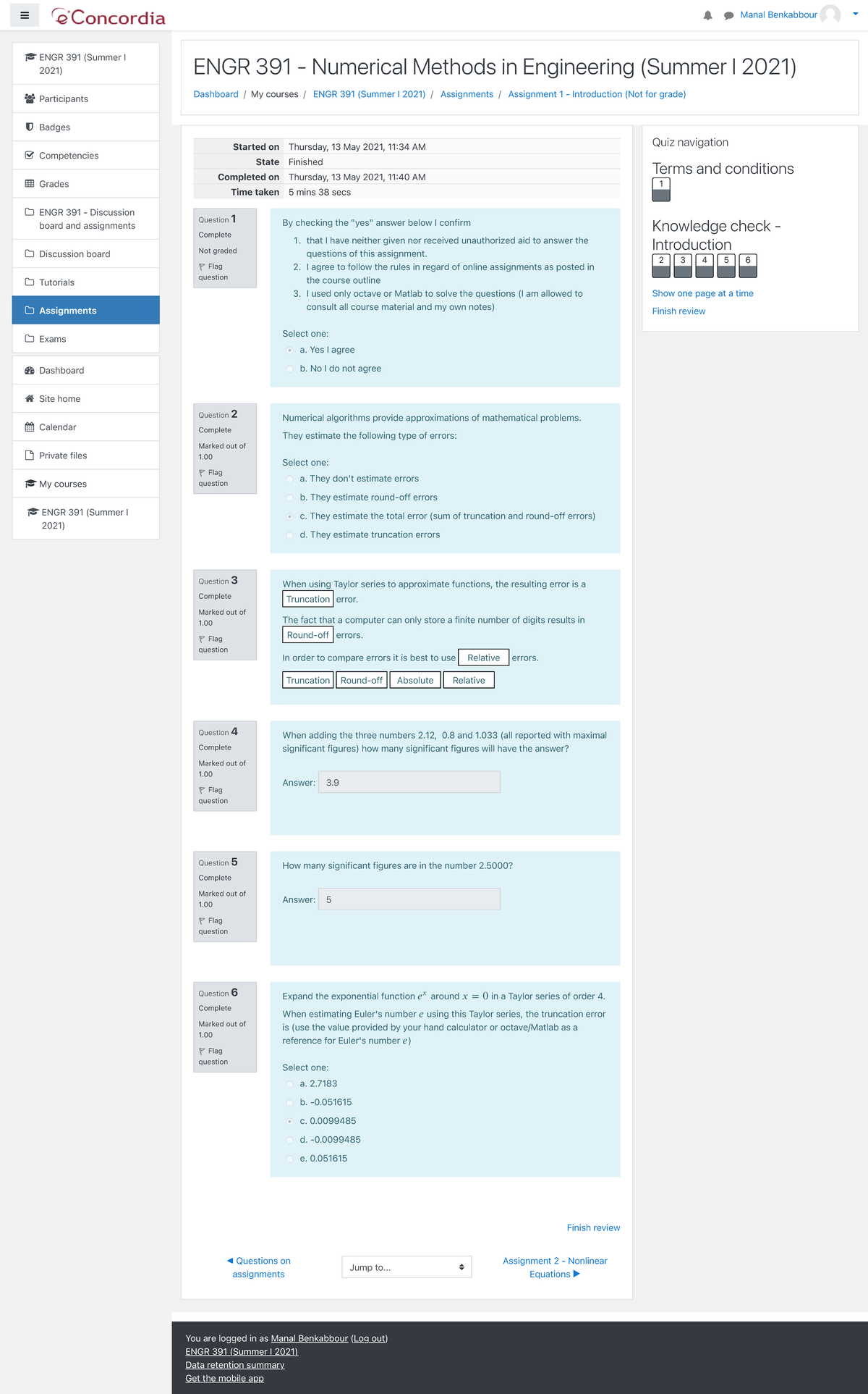 Assignment 1 - Introduction (Not for grade): Attempt review - ENGR 391 - Concordia - Studocu