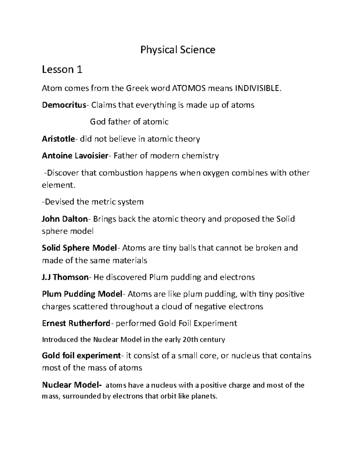Physical Science-1-3 - Physical Science Lesson 1 Atom comes from the ...
