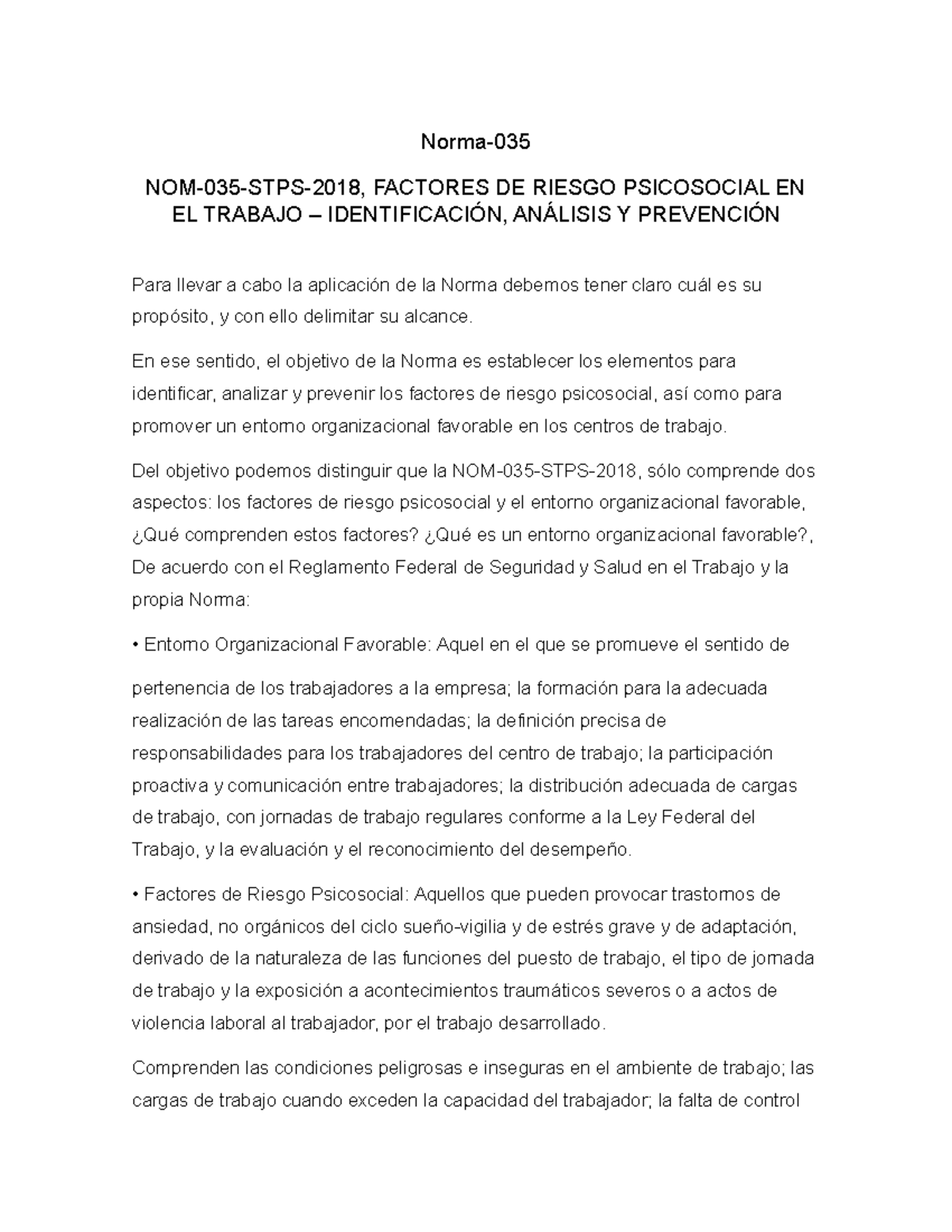 NORM-035 convatec - Norma- 035 NOM- 035 - STPS-2018, FACTORES DE RIESGO ...