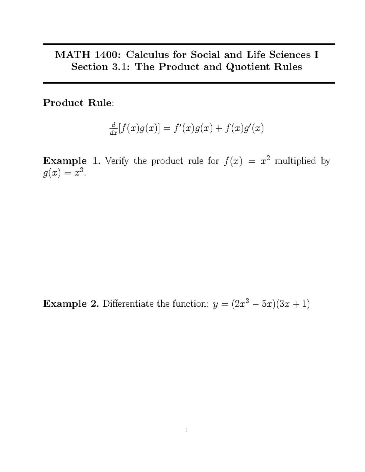 M1400-Lect Notes-Sec3 - MATH 1400: Calculus for Social and Life ...