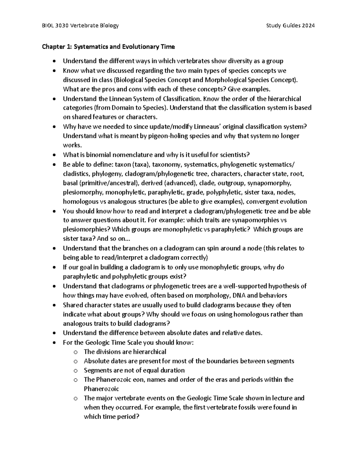 Ch1-Ch2P1 Study Guide 2024 - BIOL 3030 Vertebrate Biology Study Guides ...