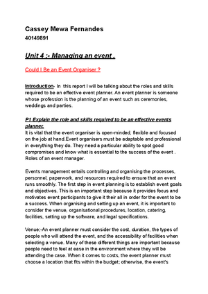 U4 Assignment 1 - Managing An Event pass - Unit 4 ASSIGNMENT 1 20/11/ Ensure that you give ...