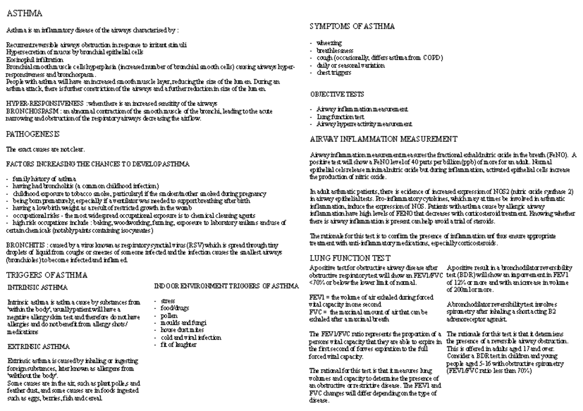Respiratory asthma - Lecture notes include additional information from ...