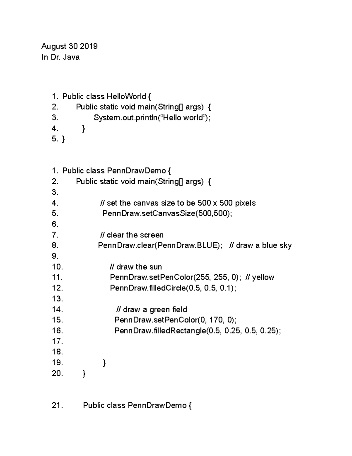 CIS 110 notes before midterm - August 30 2019 In Dr. Java Public class ...