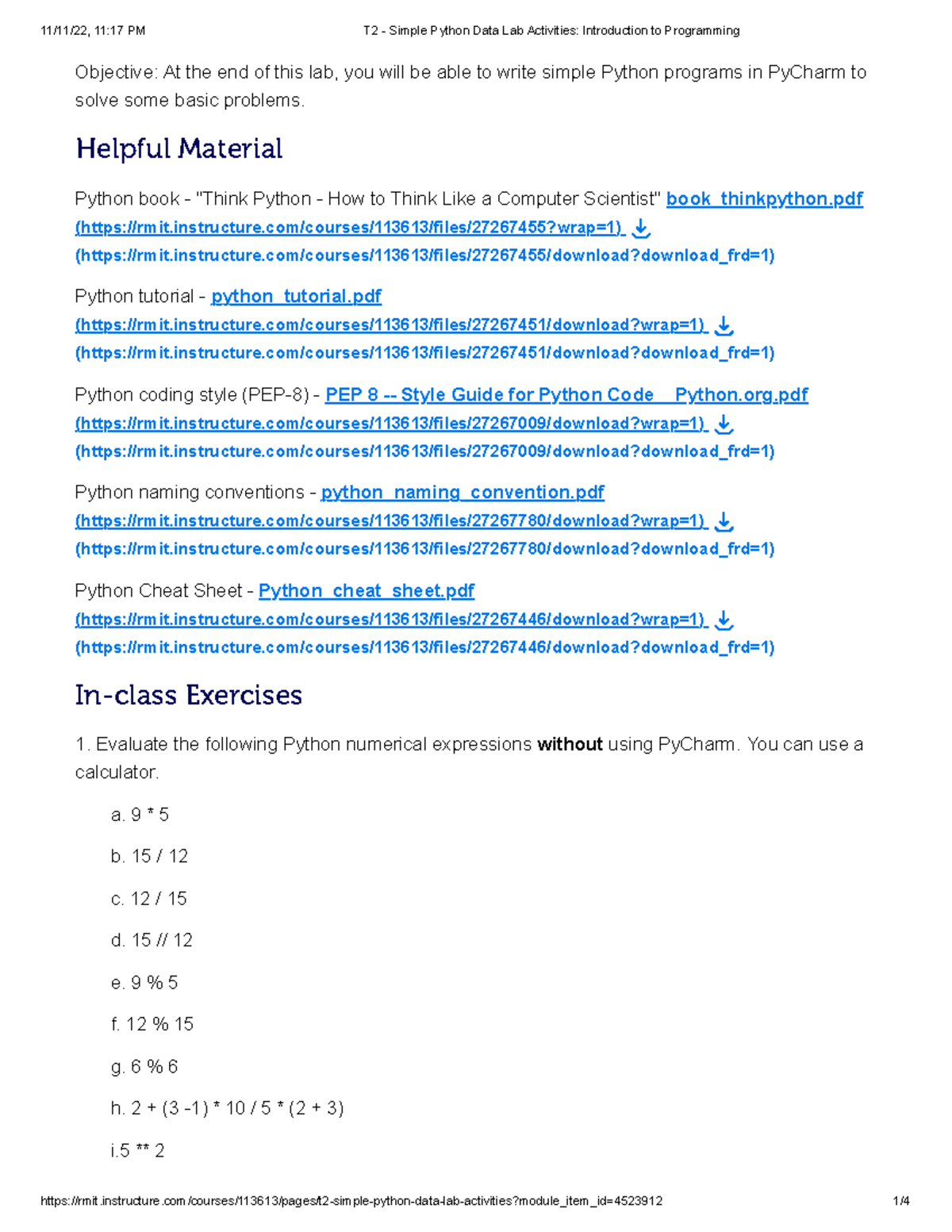 T2 Simple Python Data Lab Activities Introduction To Programming Objective At The End Of