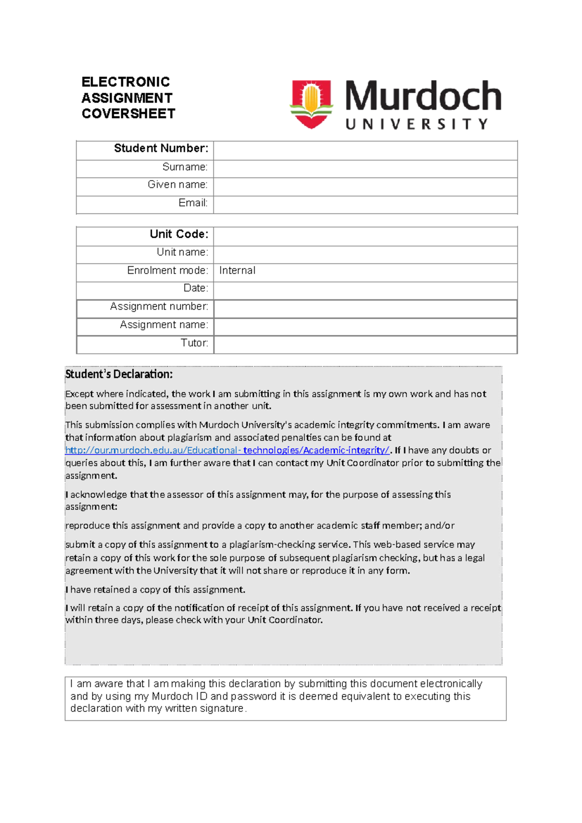 Electronic Assignment Coversheet Updated - ELECTRONIC ASSIGNMENT ...