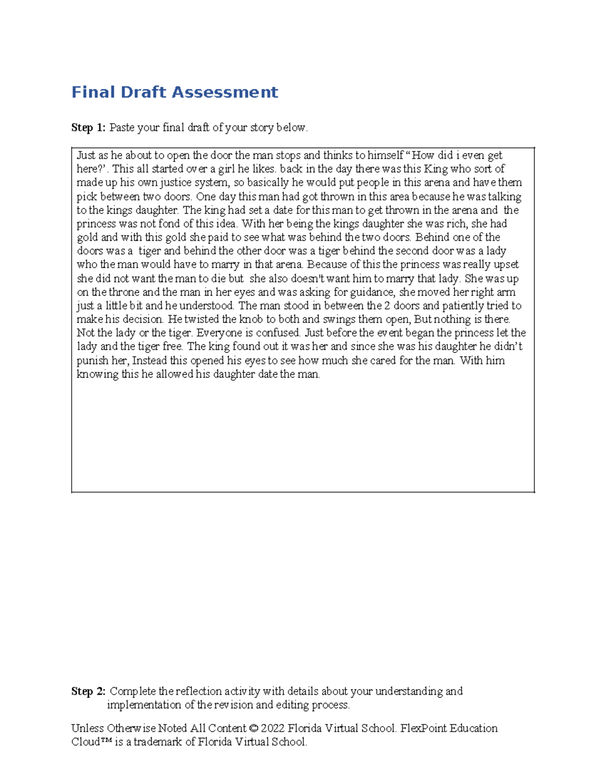Final draft assess rubric - Final Draft Assessment Step 1: Paste your ...