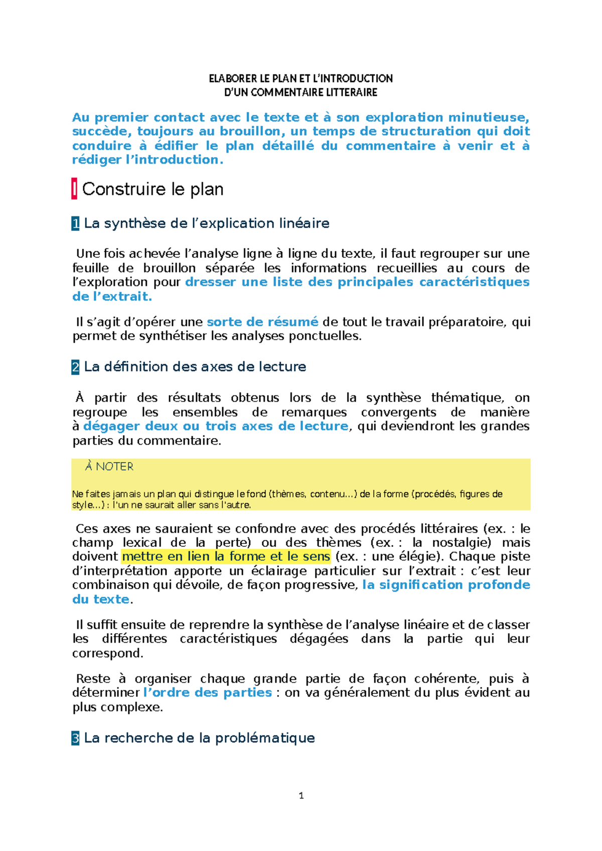 Commentaire comment faire - ELABORER LE PLAN ET L’INTRODUCTION D’UN ...