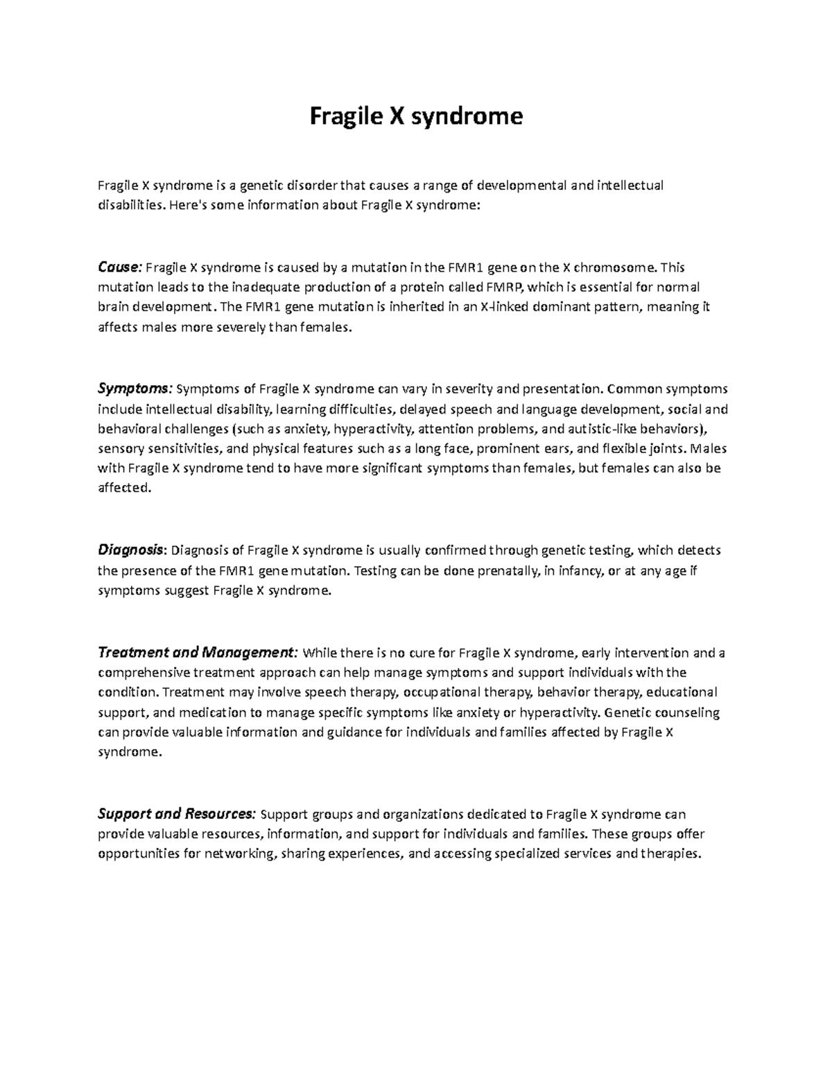 Fragile X syndrome - Fragile X syndrome Fragile X syndrome is a genetic ...
