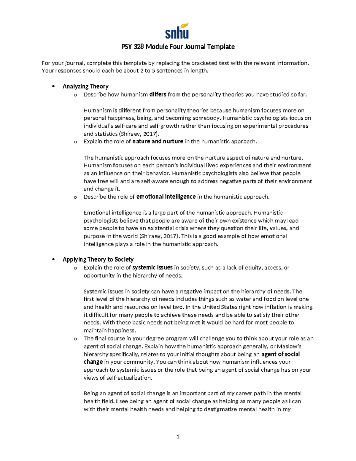 PSY 328 Module Four Journal completed - PSY 328 Module Four Journal ...