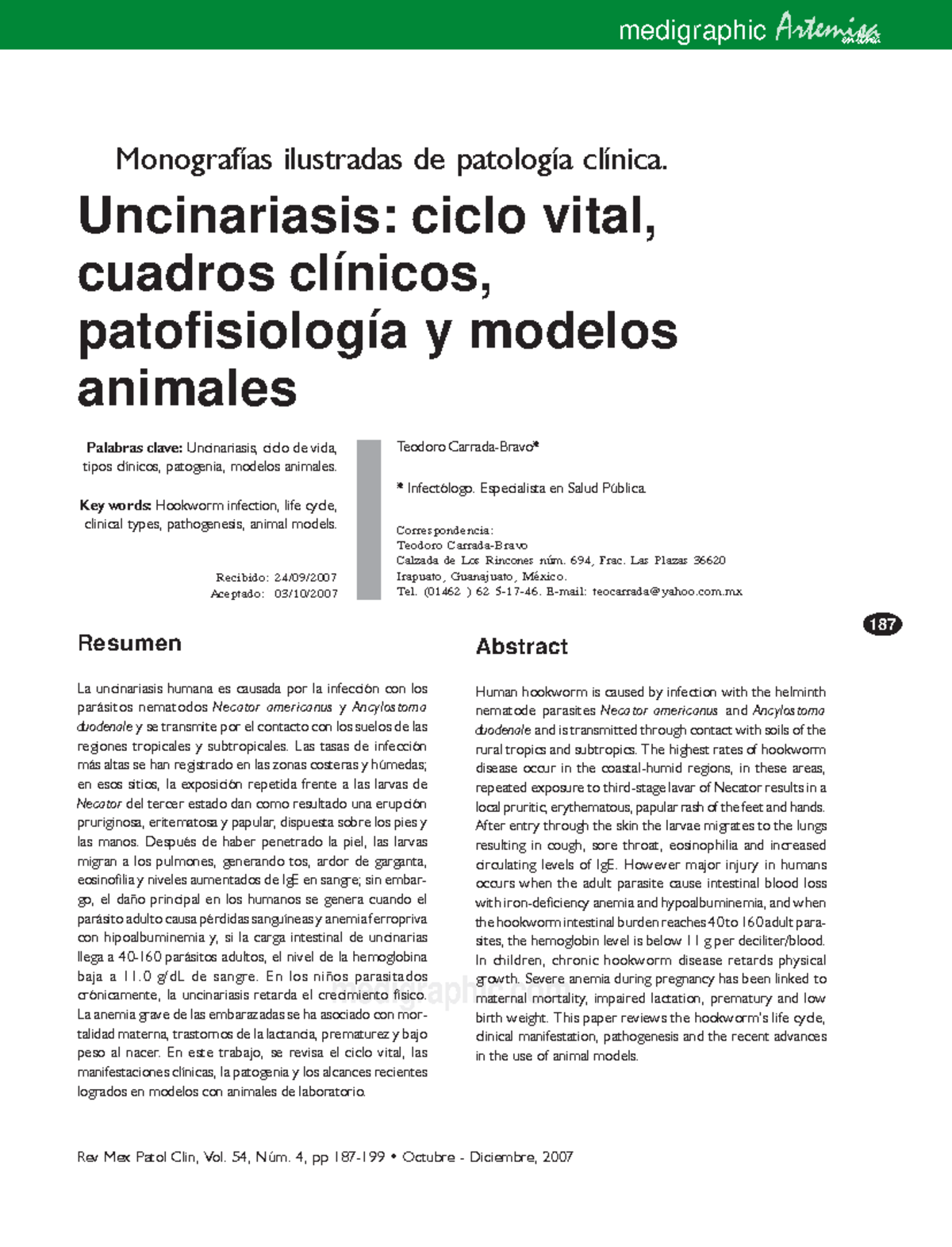 Uncinariasis - clase de parasitologia - 187 medigraphic Palabras clave ...