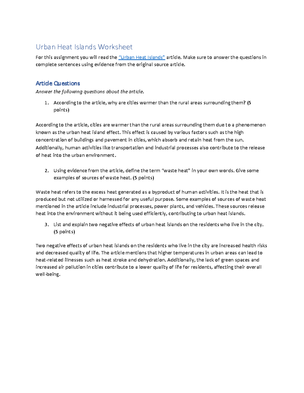 5.02 urban heat - I got an 100% - Urban Heat Islands Worksheet For this ...