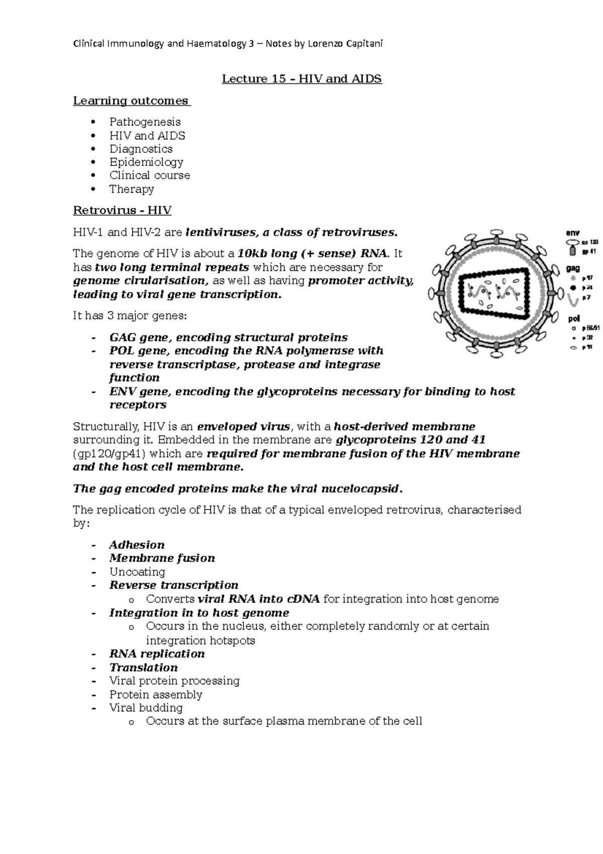 Lecture 15 – HIV and AIDS - Lecture 15 – HIV and AIDS Learning outcomes ...