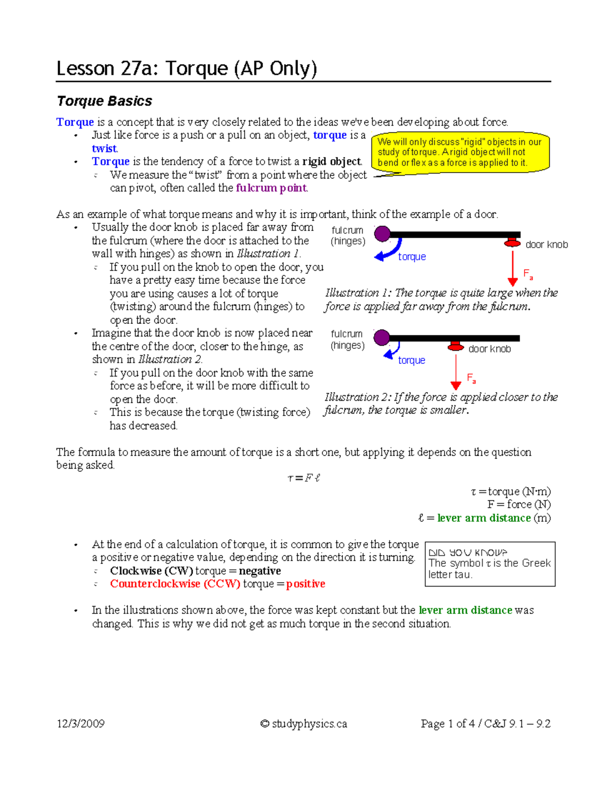 27 ap a torque - Detailed lecture notes for physics with examples ...