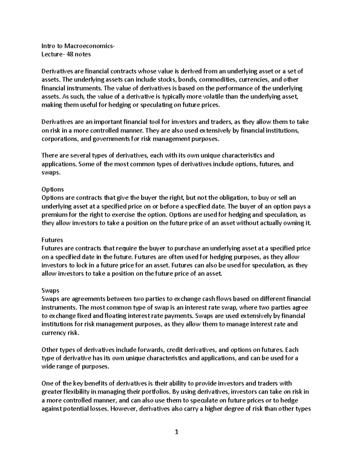 Intro To Macroeconomics Lecture 48 Notes 1 Intro To Macroeconomics Lecture 48 Notes